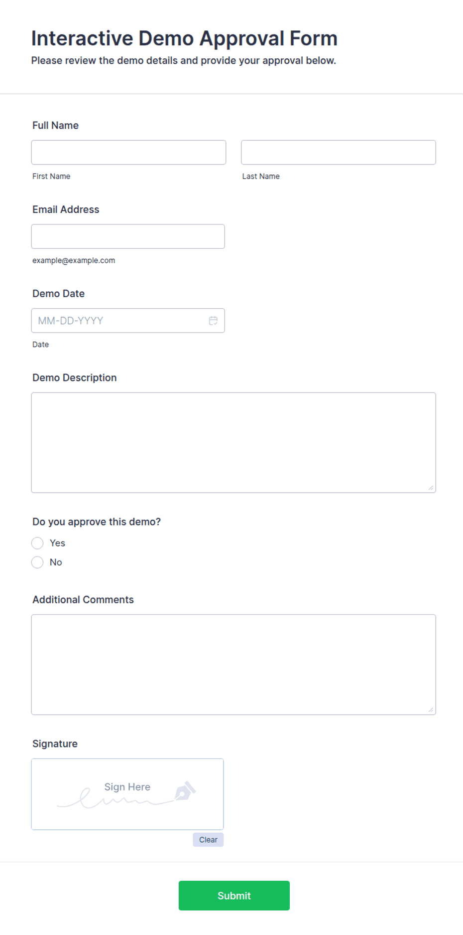 Interactive Demo Approval Form Template | Jotform