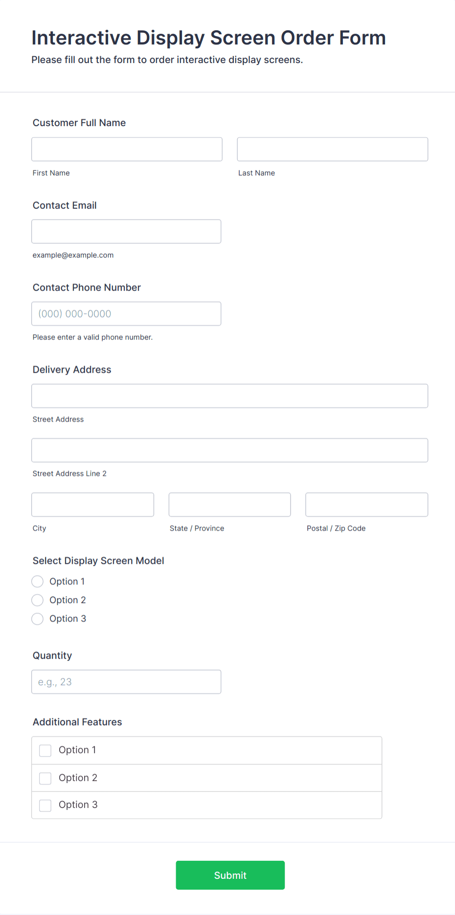 Interactive Display Screen Order Form Template | Jotform