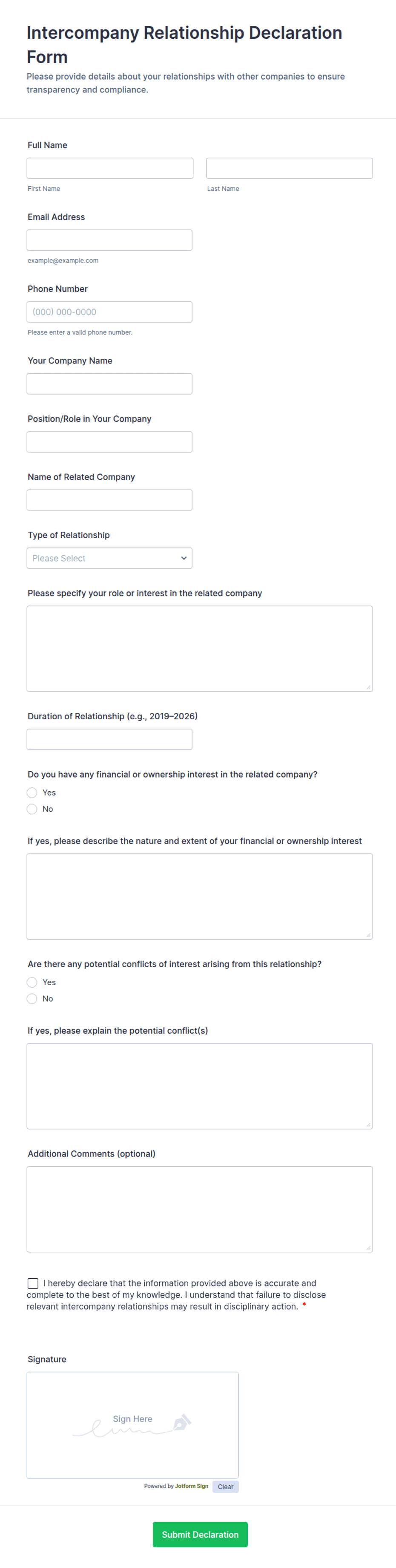 Intercompany Relationship Declaration Form Template | Jotform