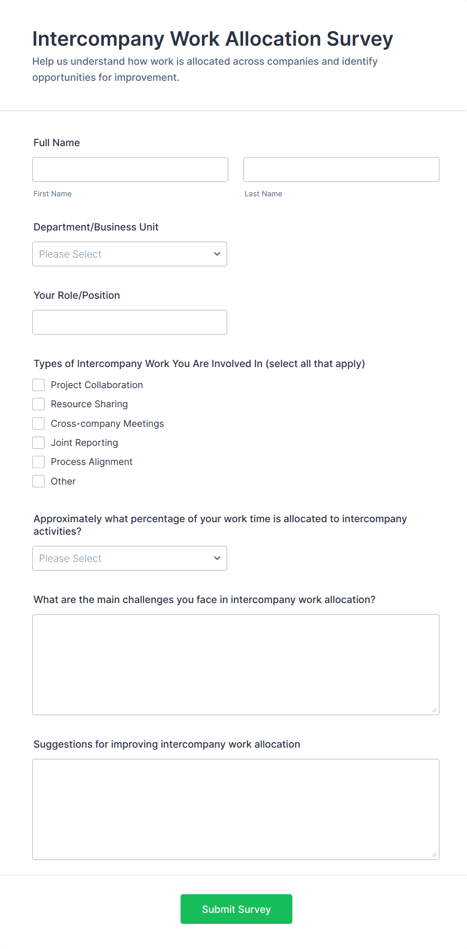 Intercompany Work Allocation Survey Form Template | Jotform