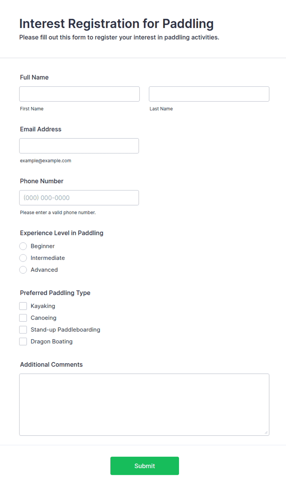 Interest Registration for Paddling Form Template | Jotform