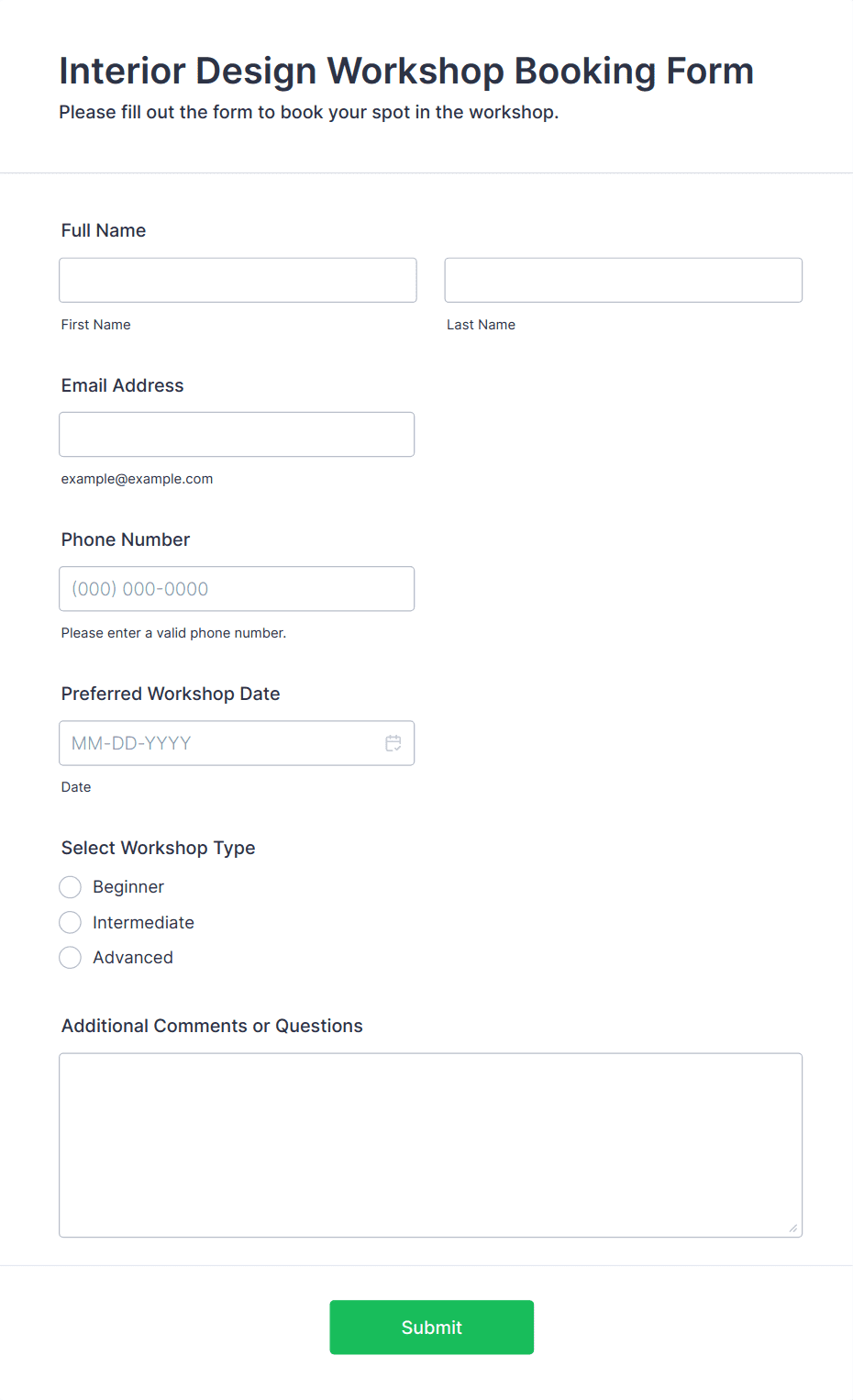 Interior Design Workshop Booking Form Template | Jotform