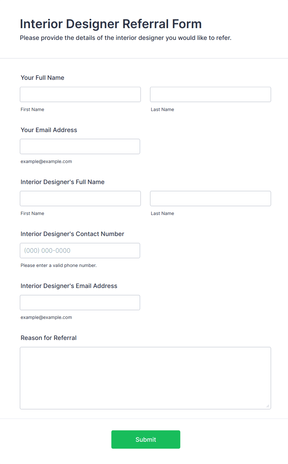 Interior Designer Referral Form Template | Jotform