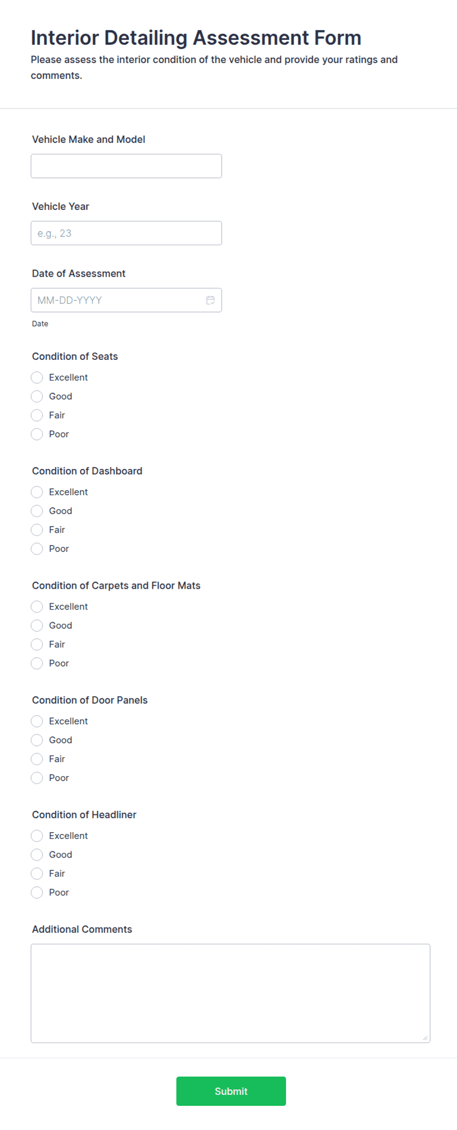 Interior Detailing Assessment Form Template | Jotform