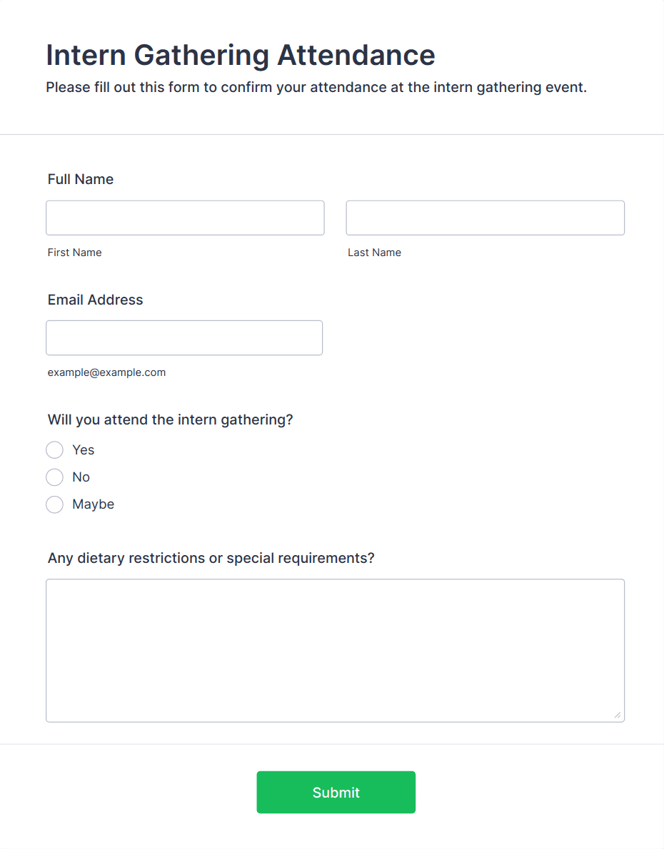 Intern Gathering Attendance Form Template | Jotform