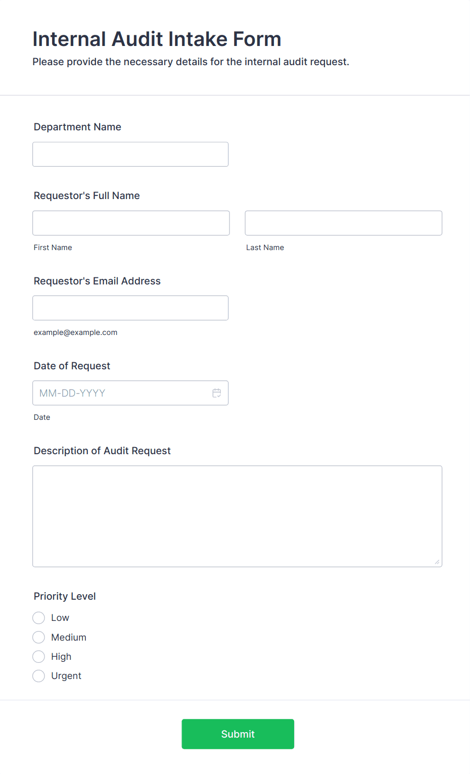 Internal Audit Intake Form Template | Jotform
