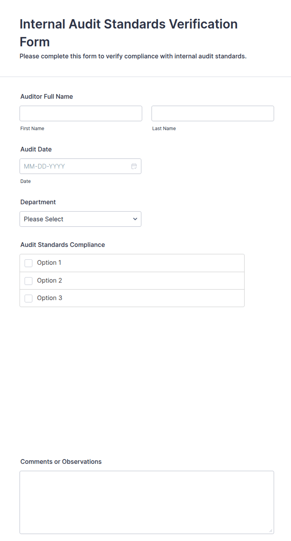 Internal Audit Standards Verification Form Template | Jotform