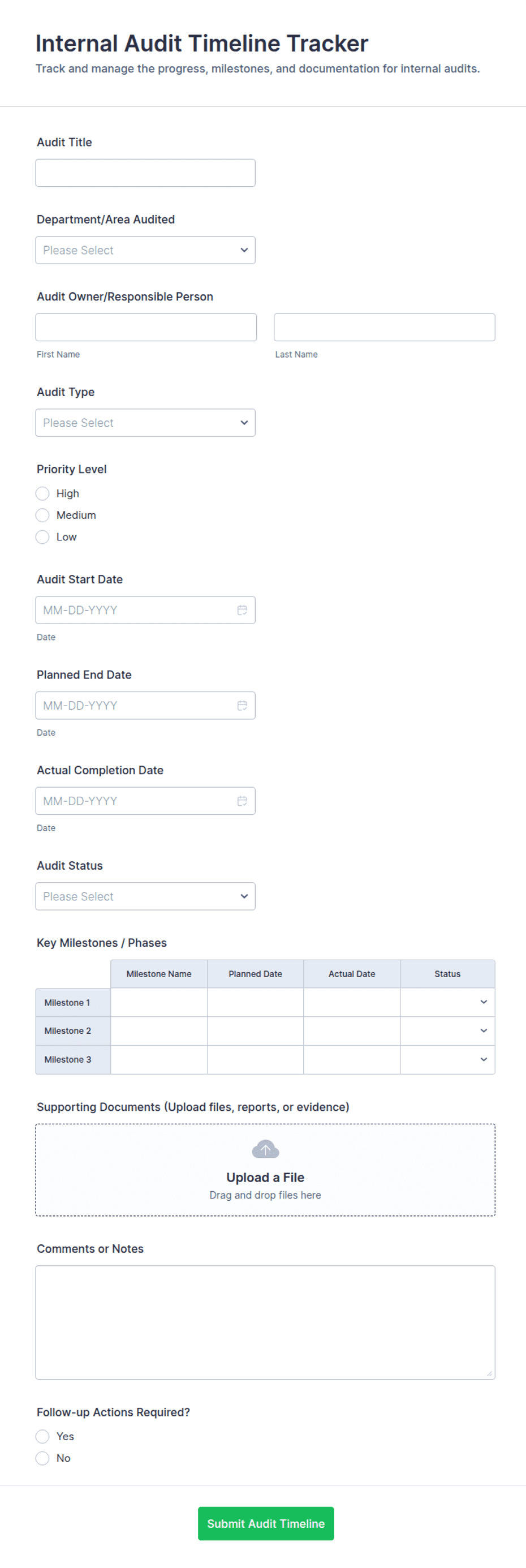 Internal Audit Timeline Tracker Form Template | Jotform