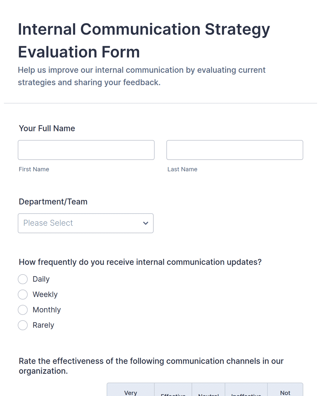 Internal Communication Strategy Evaluation Form Template | Jotform