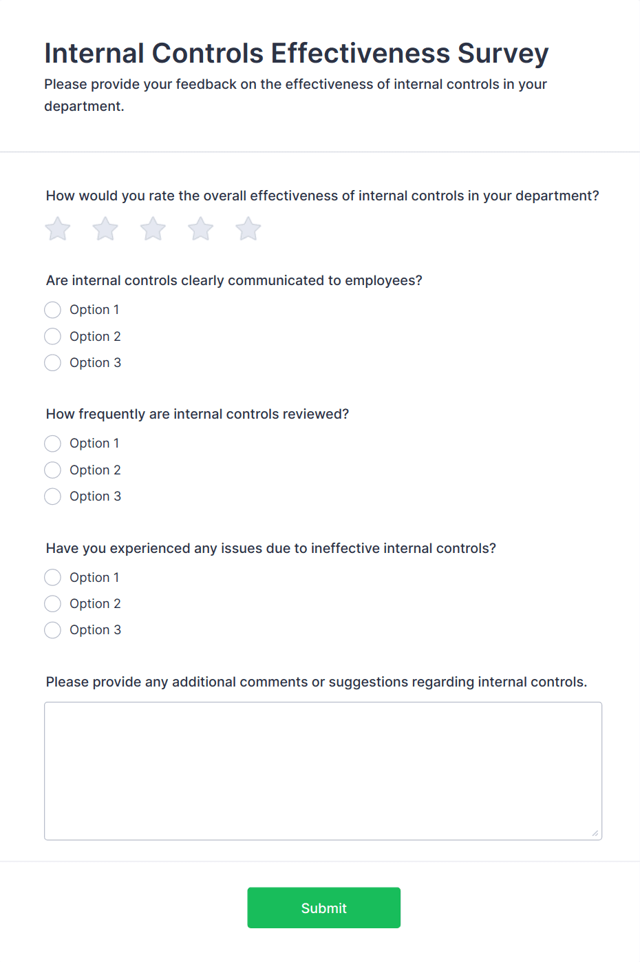 Internal Controls Effectiveness Survey Form Template | Jotform