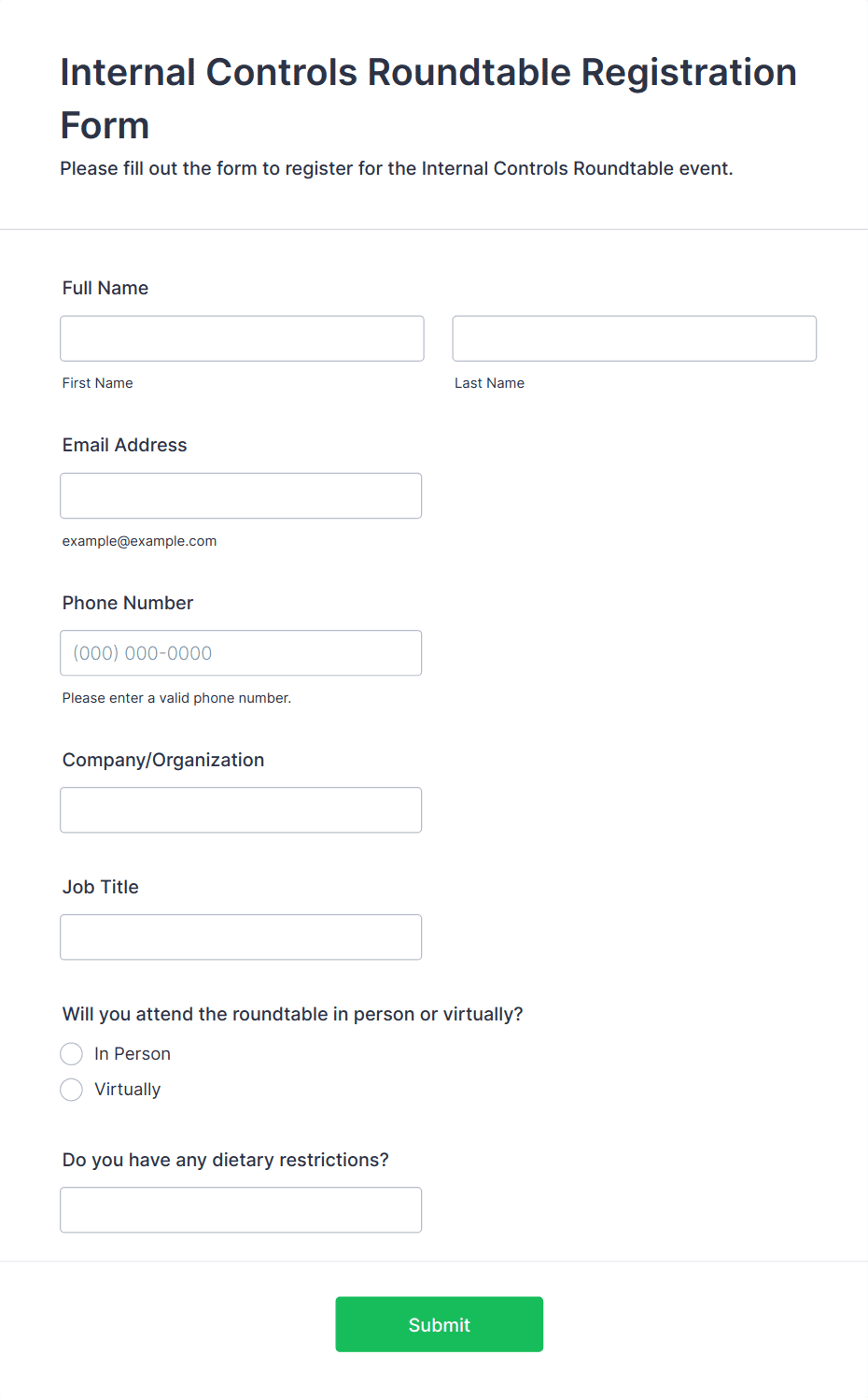 Internal Controls Roundtable Registration Form Template | Jotform
