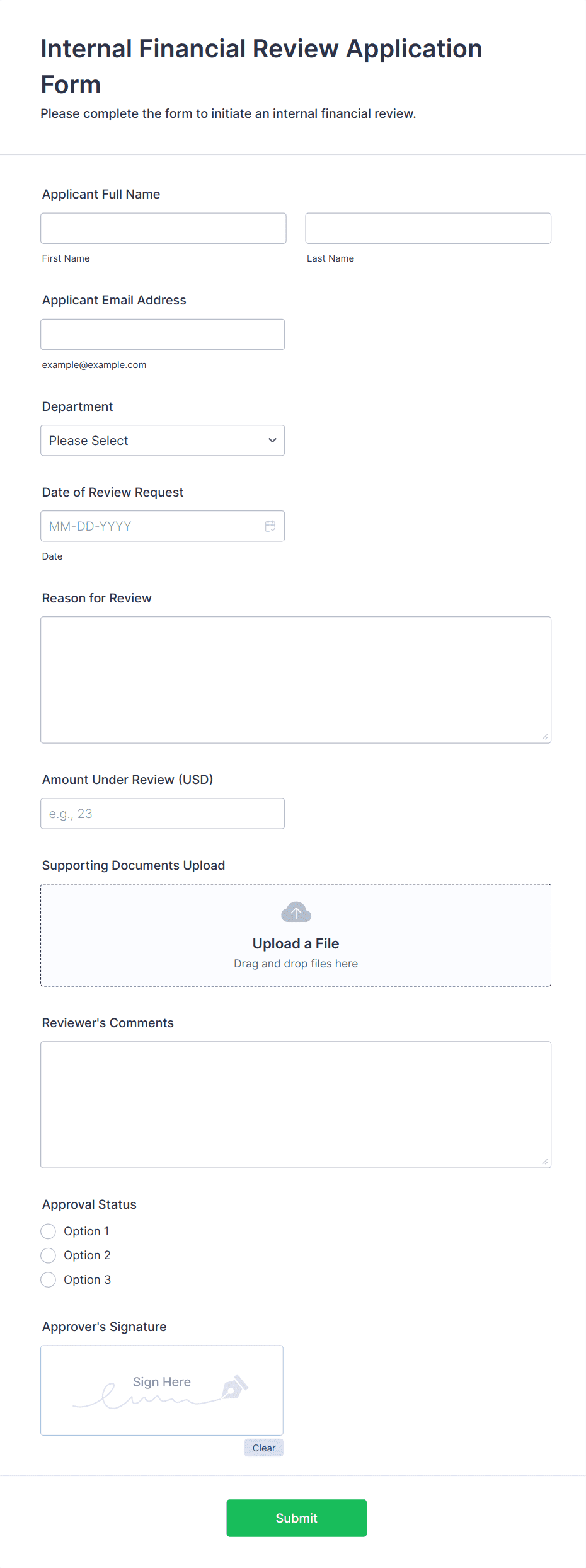 Internal Financial Review Application Form Template | Jotform