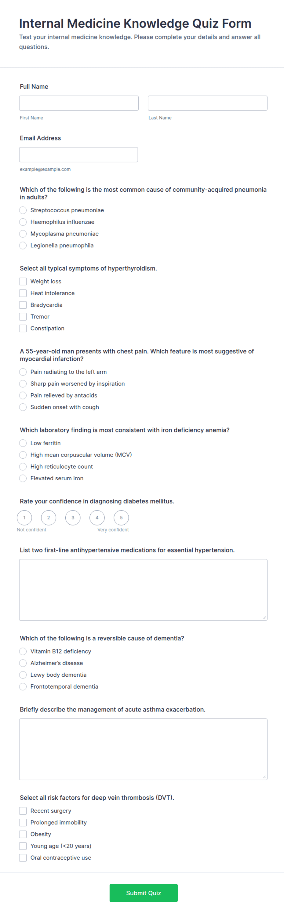Internal Medicine Knowledge Quiz Form Template | Jotform
