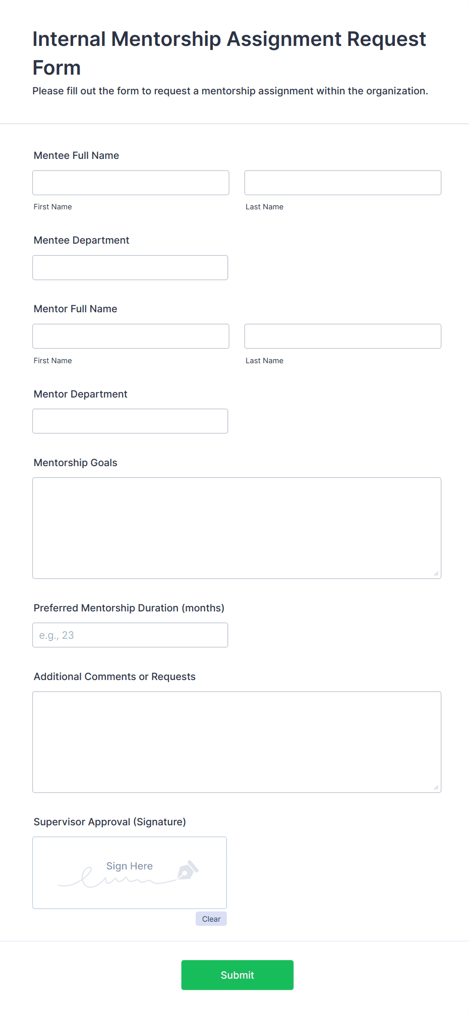 Internal Mentorship Assignment Request Form Template | Jotform