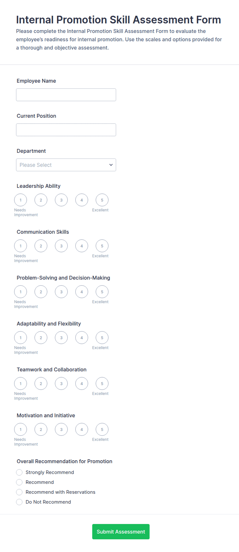 Internal Promotion Skill Assessment Form Template | Jotform