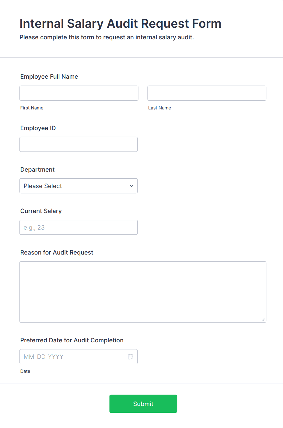 Internal Salary Audit Request Form Template | Jotform
