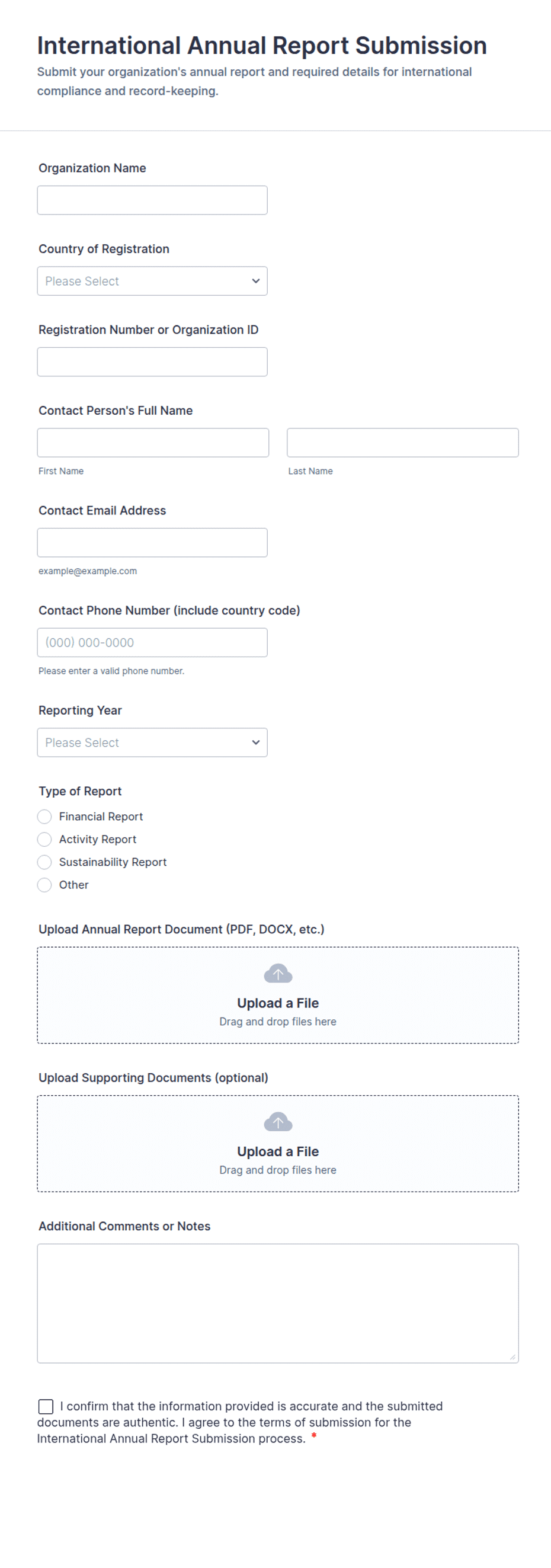 International Annual Report Submission Form Template | Jotform