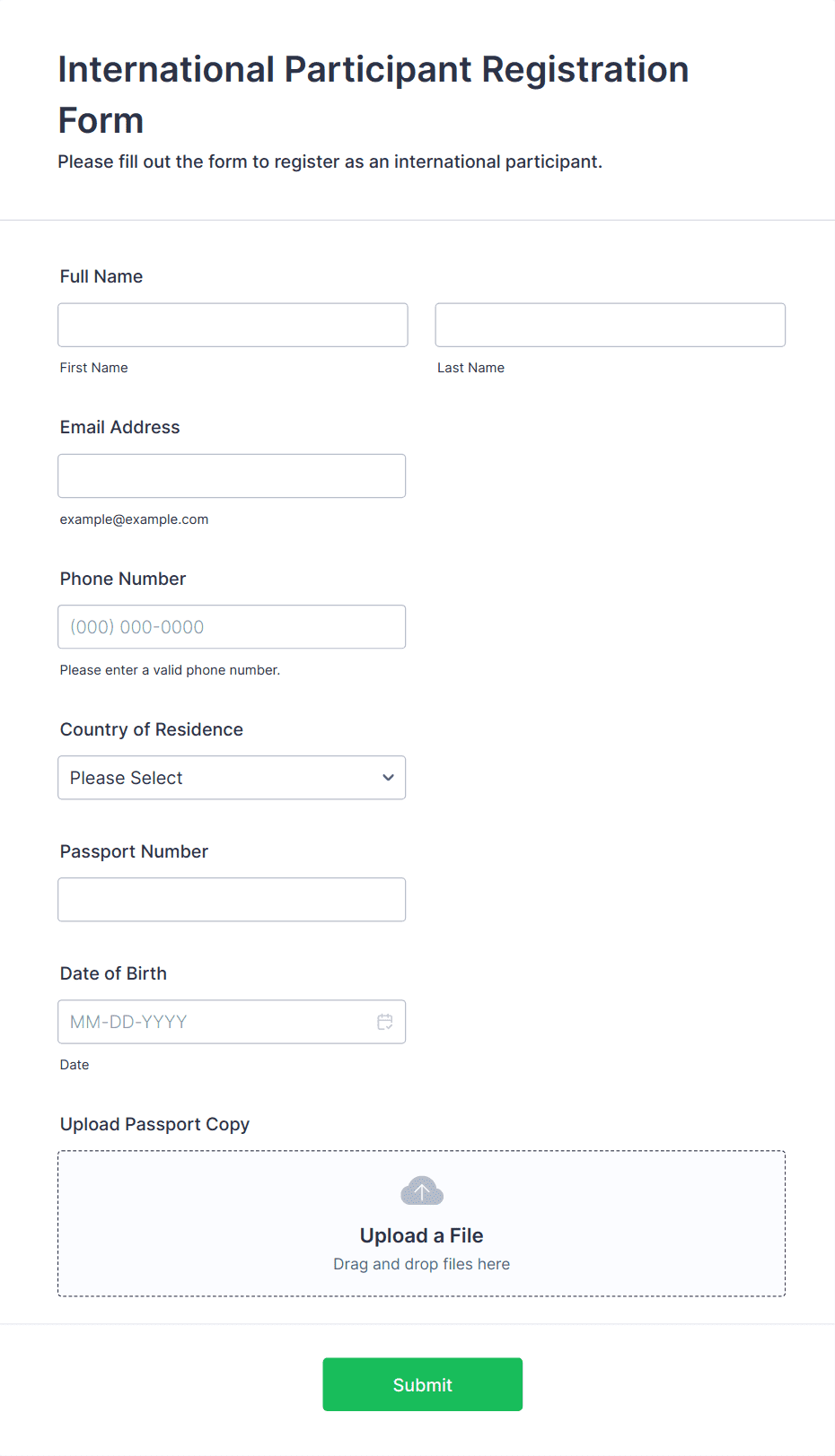 International Participant Registration Form Template | Jotform
