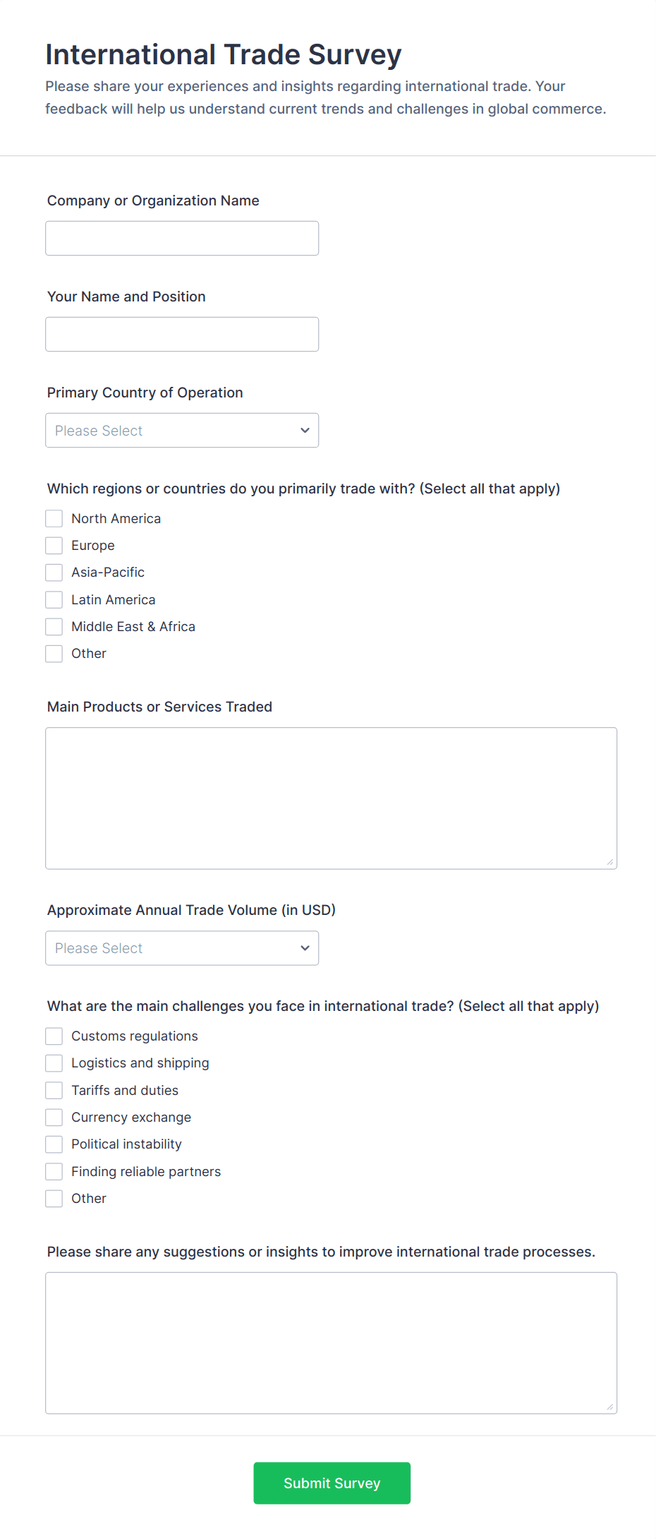 International Trade Survey Form Template | Jotform