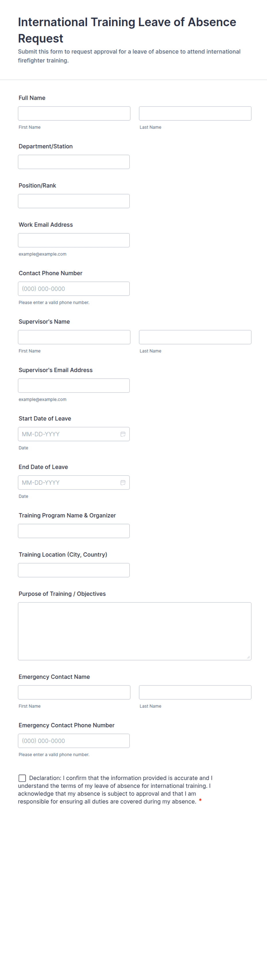 International Training Leave of Absence Request Form Template | Jotform