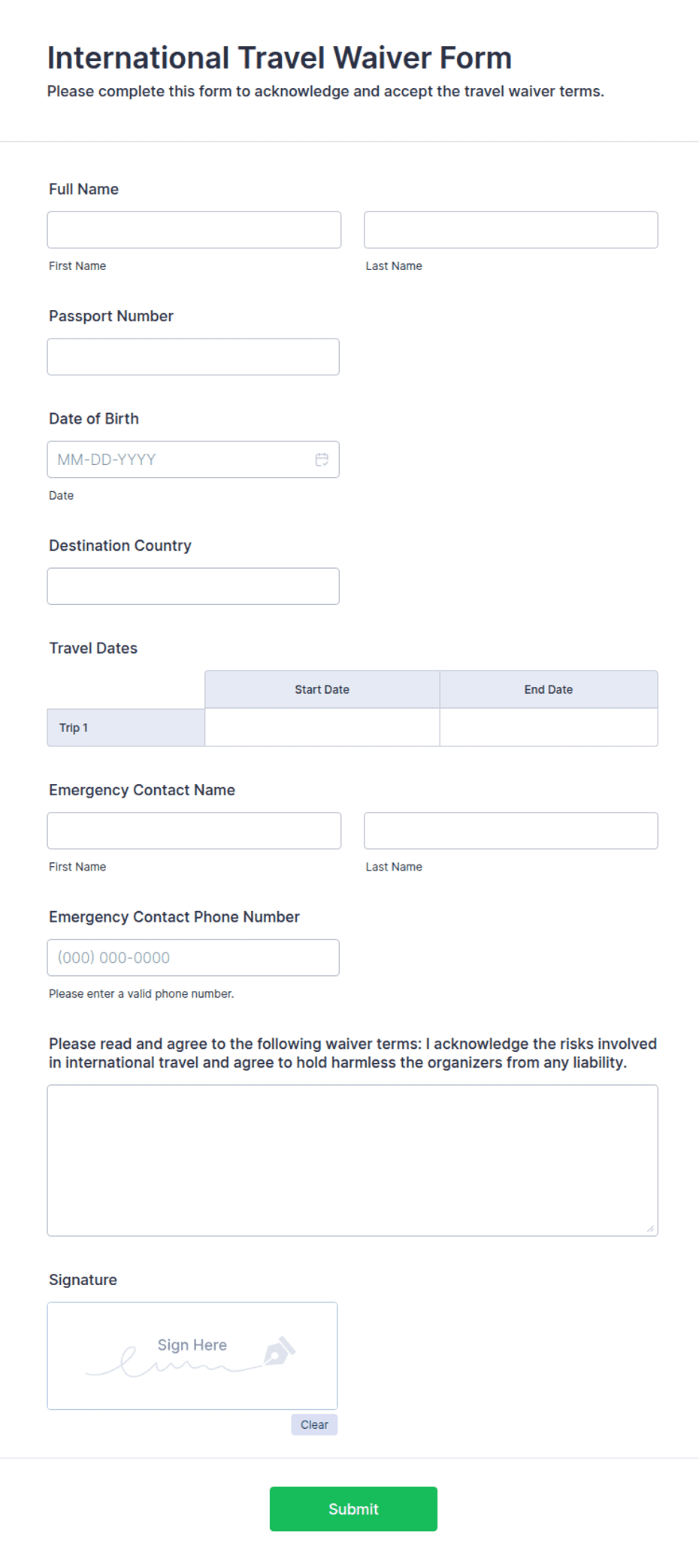 International Travel Waiver Form Template | Jotform