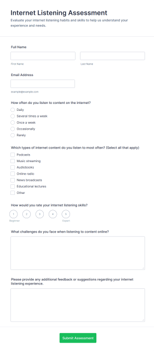 Internet Listening Assessment Form Template | Jotform