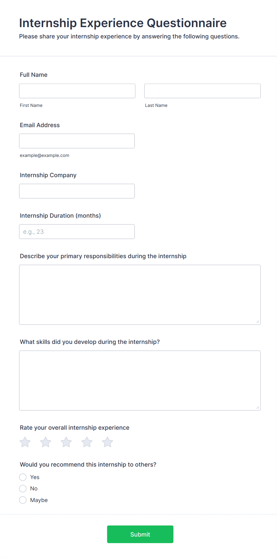 Internship Experience Questionnaire Form Template | Jotform