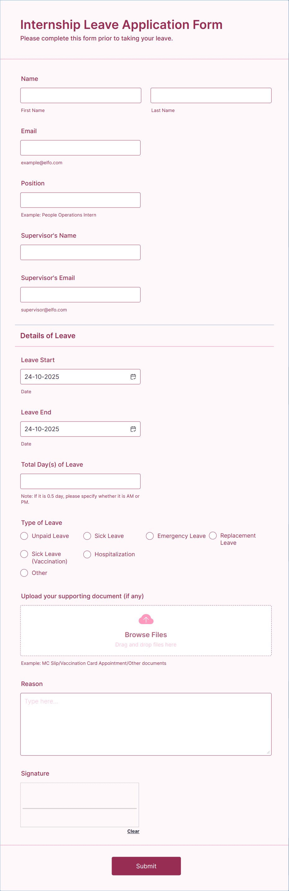 Internship Leave Application Form Template | Jotform