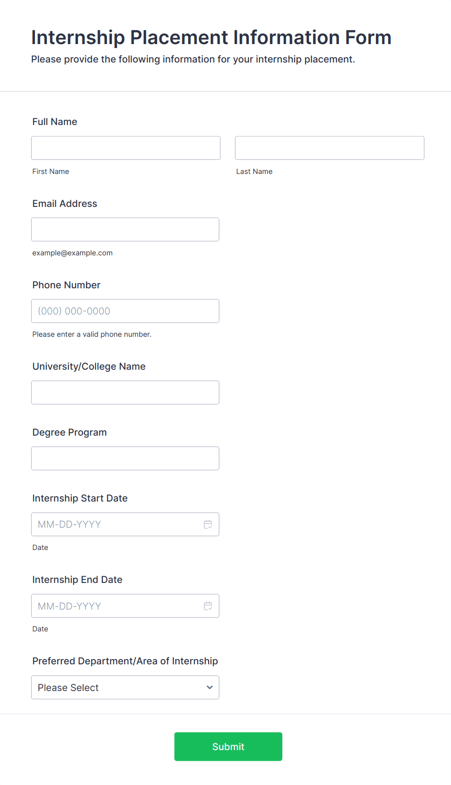Internship Placement Information Form Template | Jotform