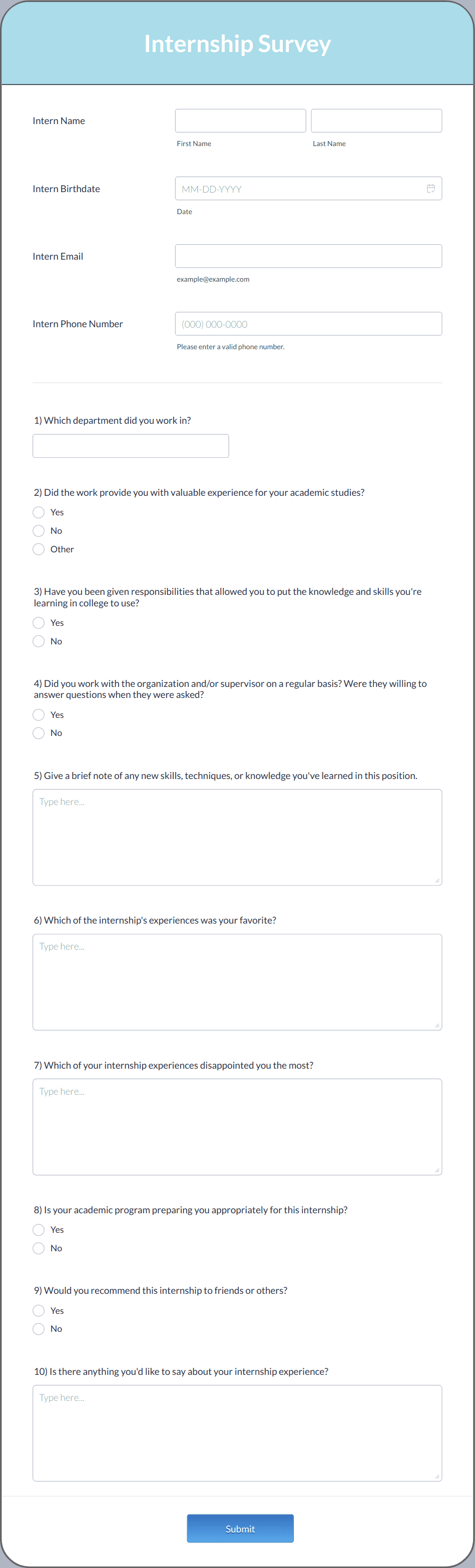 Internship Survey Form Template | Jotform