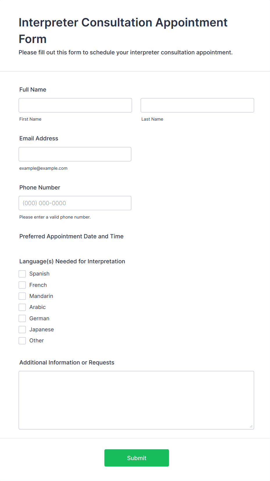 Interpreter Consultation Appointment Form Template | Jotform
