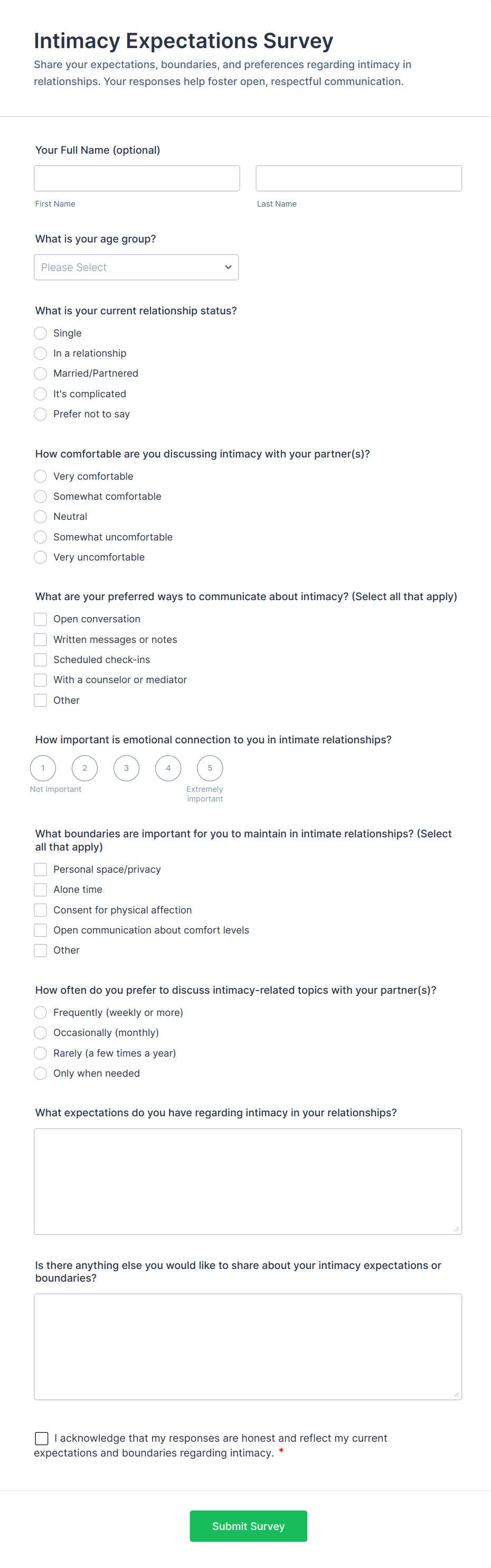Intimacy Expectations Survey Form Template | Jotform