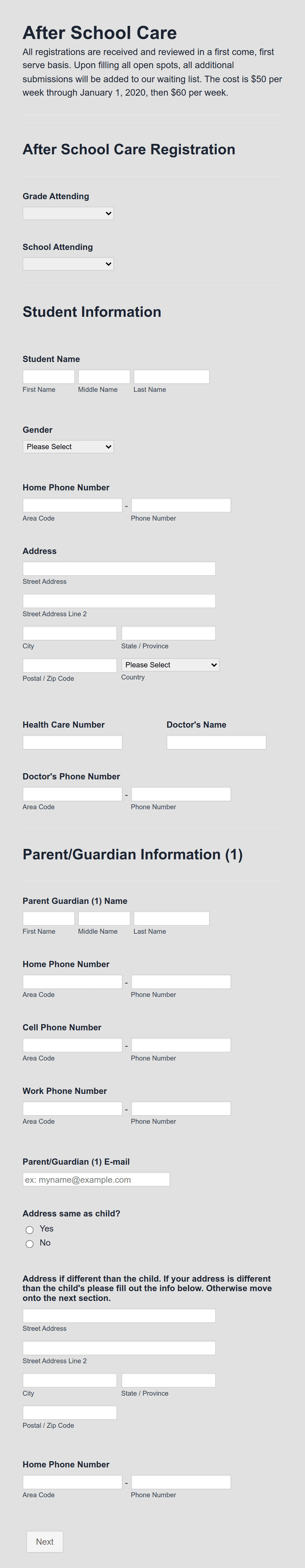 InTouch After School Program Registration Form Template | Jotform