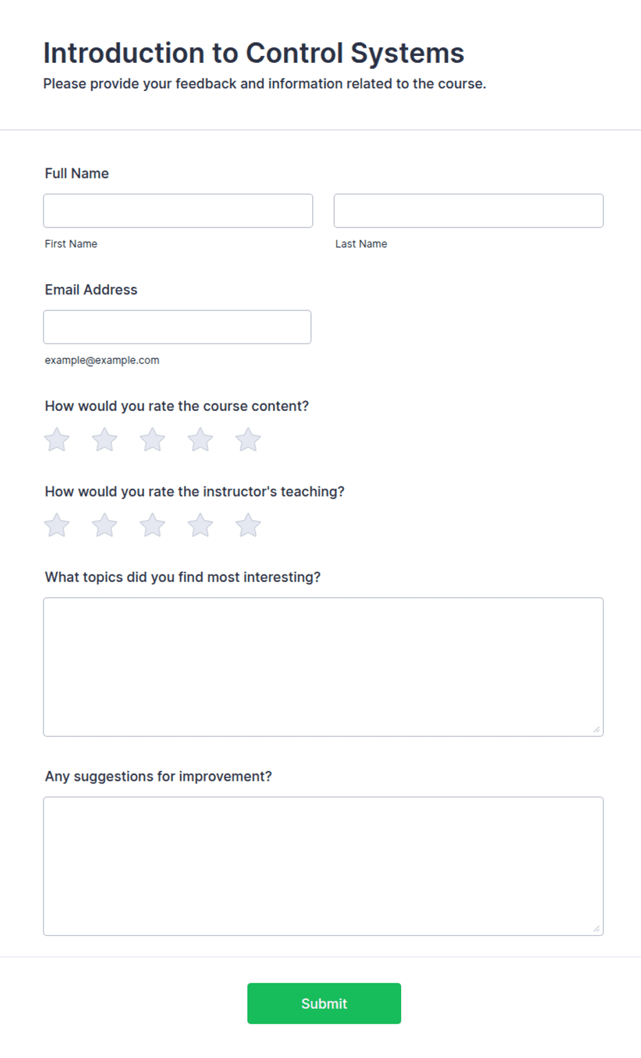 Introduction to Control Systems Feedback Form Template | Jotform