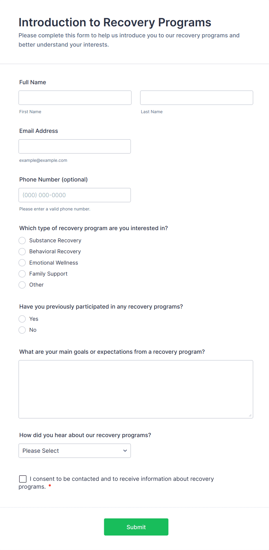 Introduction to Recovery Programs Form Template | Jotform