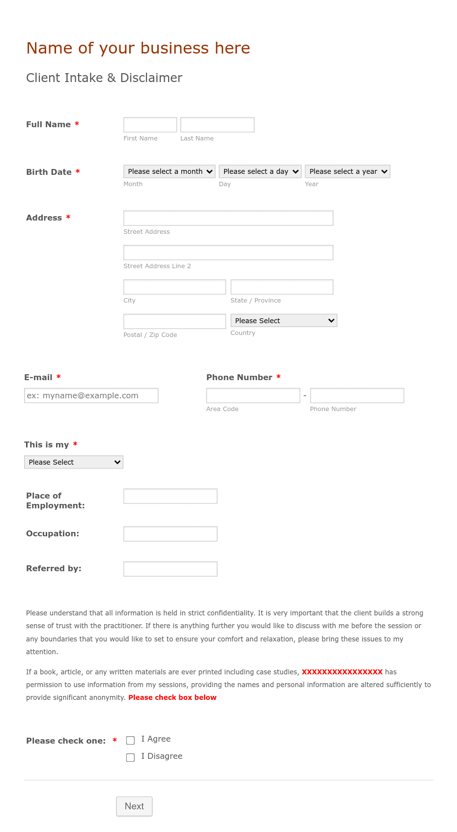 Intuitive Energy Healing Client Intake and Disclaimer Form Template ...