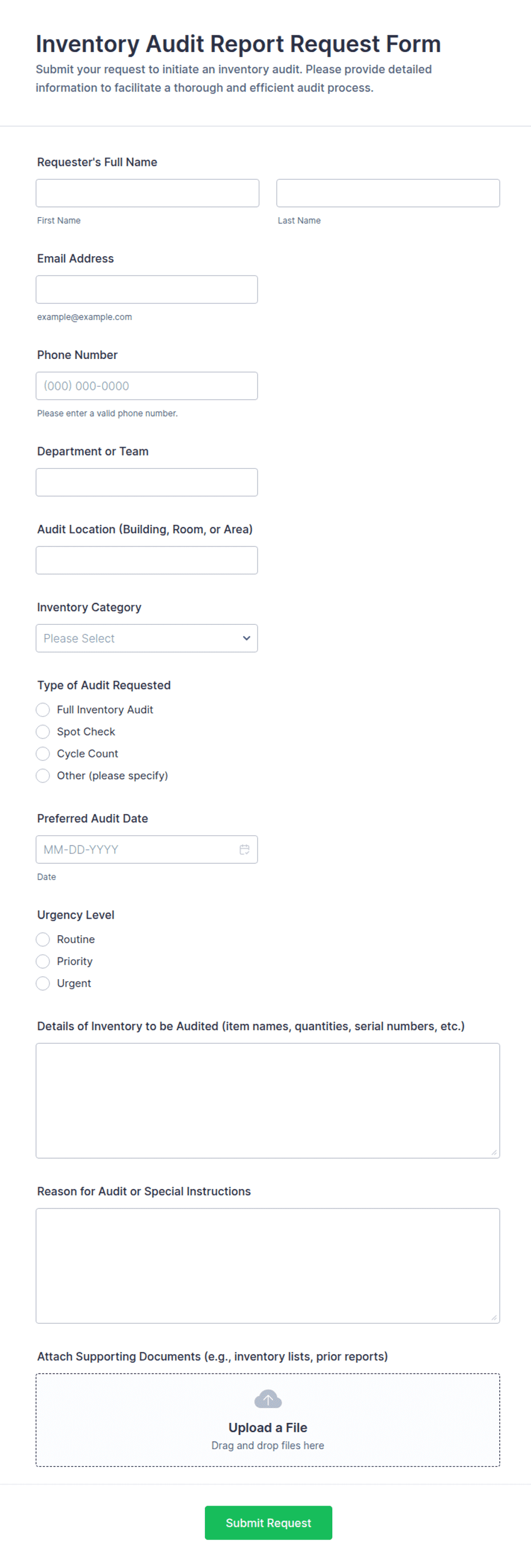Inventory Audit Report Request Form Template | Jotform