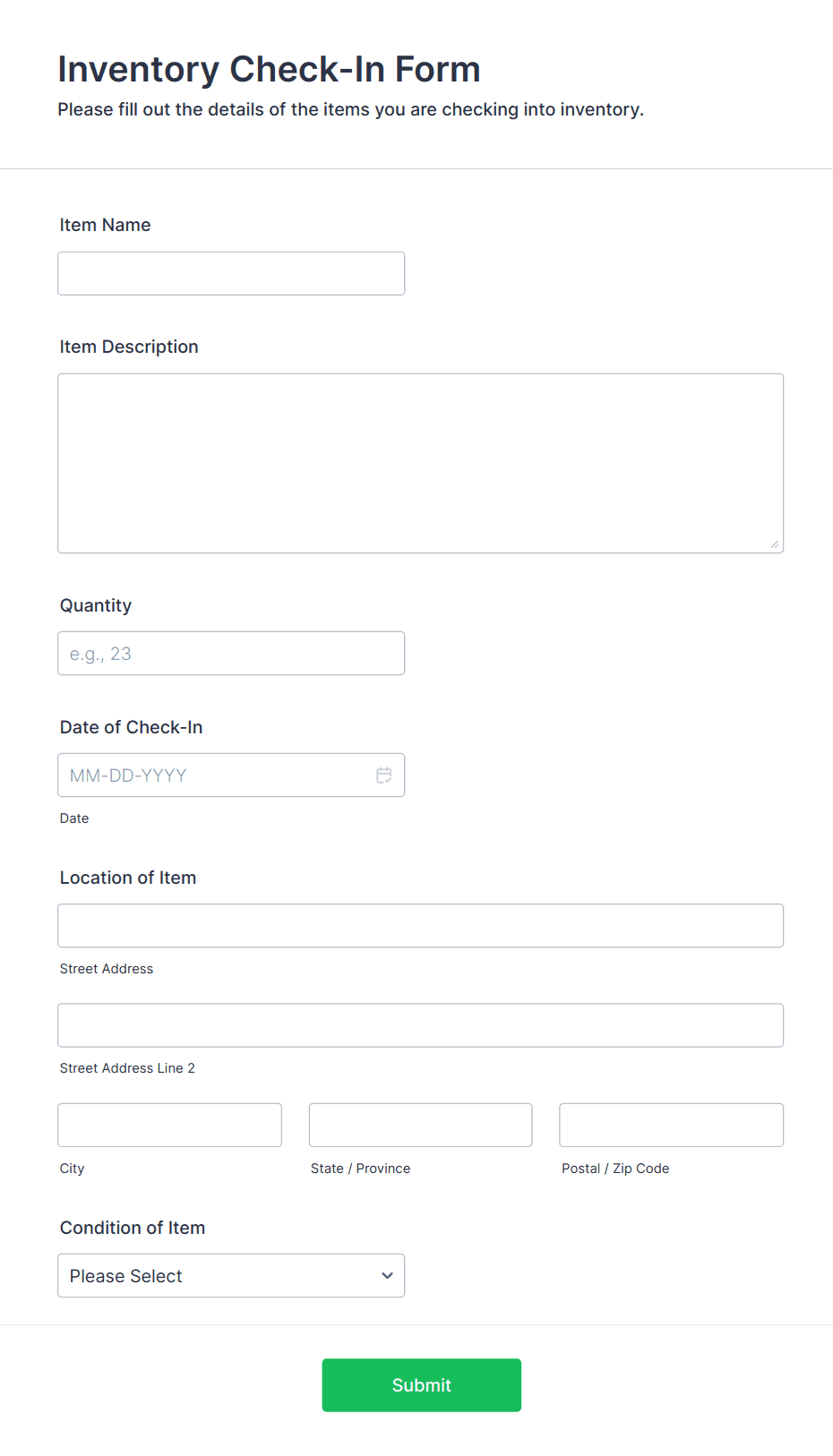 Inventory Check-In Form Template | Jotform