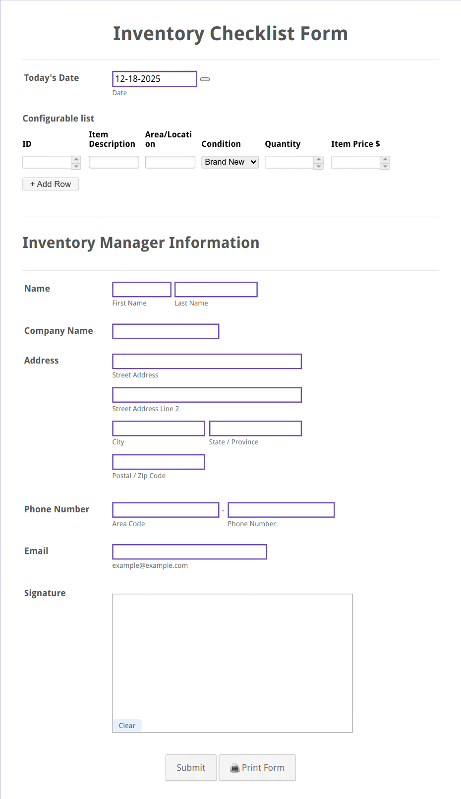 Inventory Checklist Form Template | Jotform