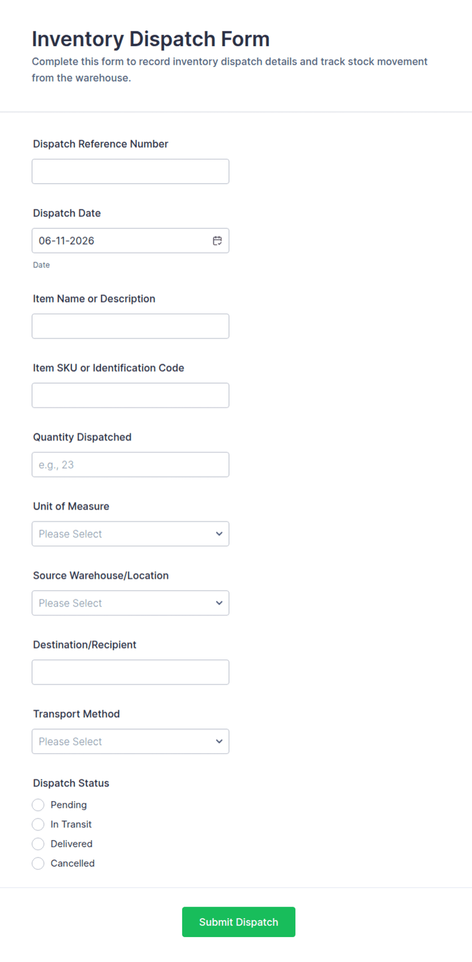Inventory Dispatch Form Template | Jotform