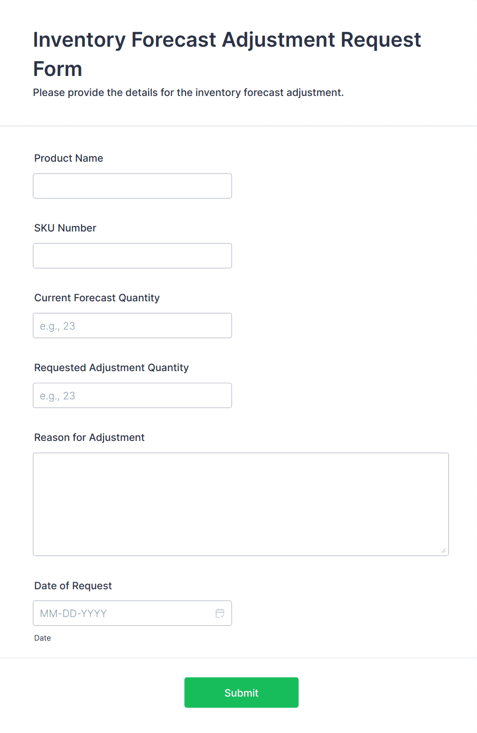 Inventory Forecast Adjustment Request Form Template | Jotform