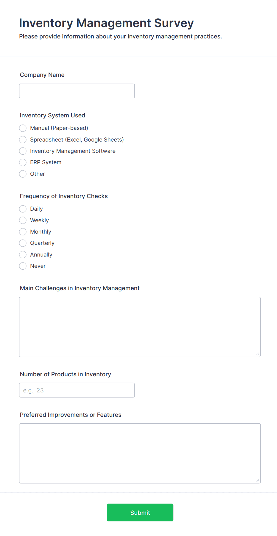 Inventory Management Survey Form Template | Jotform