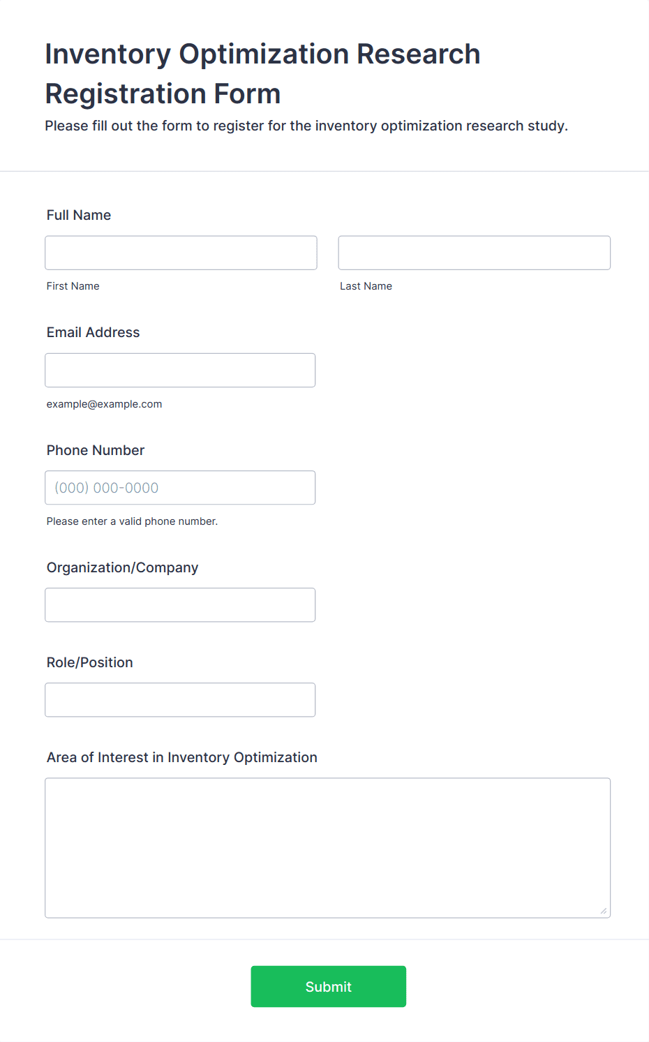 Inventory Optimization Research Registration Form Template | Jotform