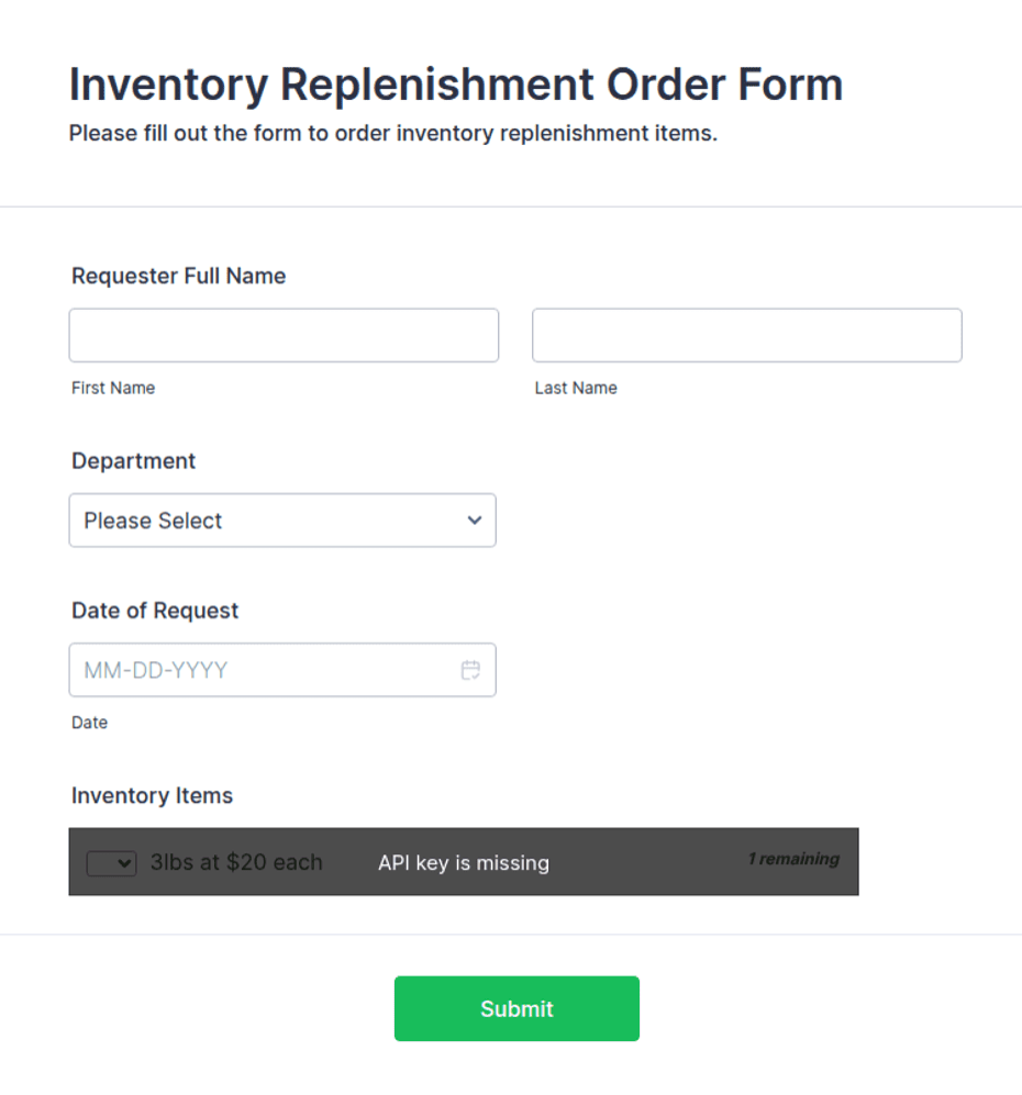 Inventory Replenishment Order Form Template | Jotform