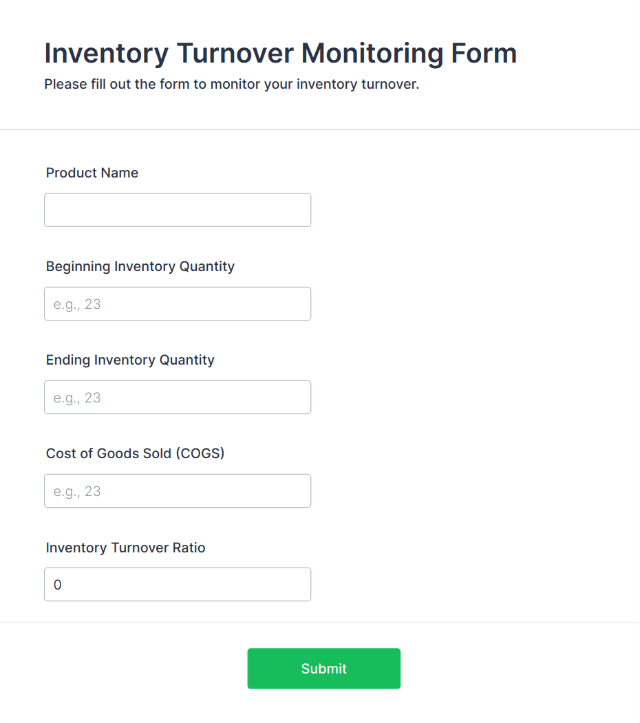 Inventory Turnover Monitoring Form Template | Jotform