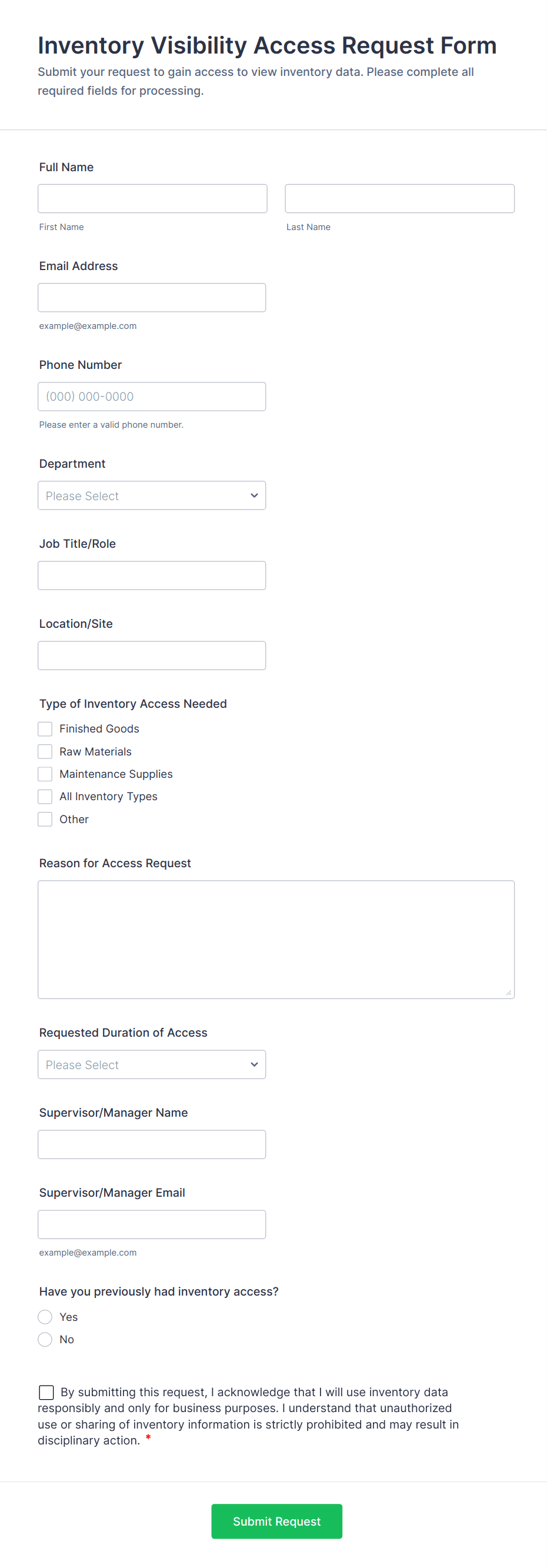 Inventory Visibility Access Request Form Template | Jotform