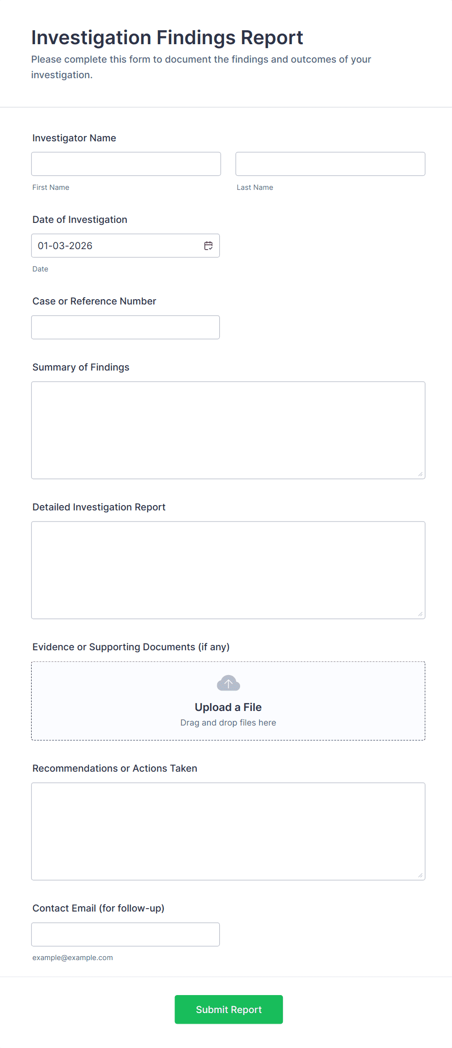 Investigation Findings Report Form Template | Jotform