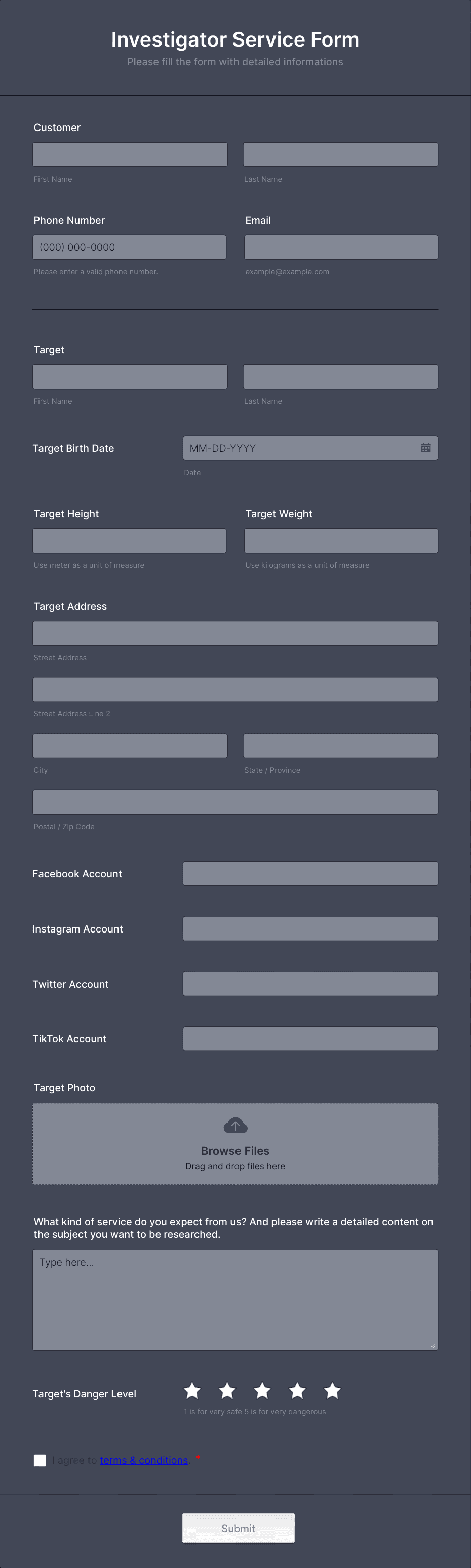 Investigator Service Form Template | Jotform