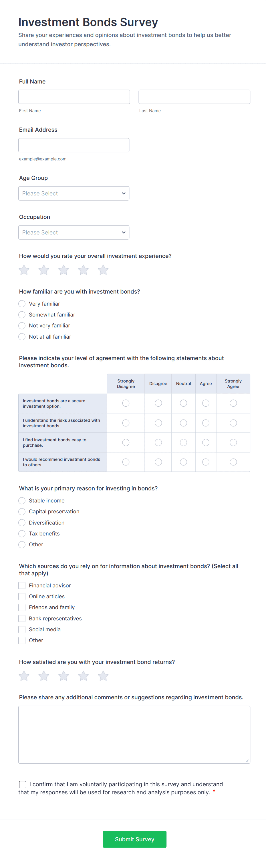 Investment Bonds Survey Form Template | Jotform