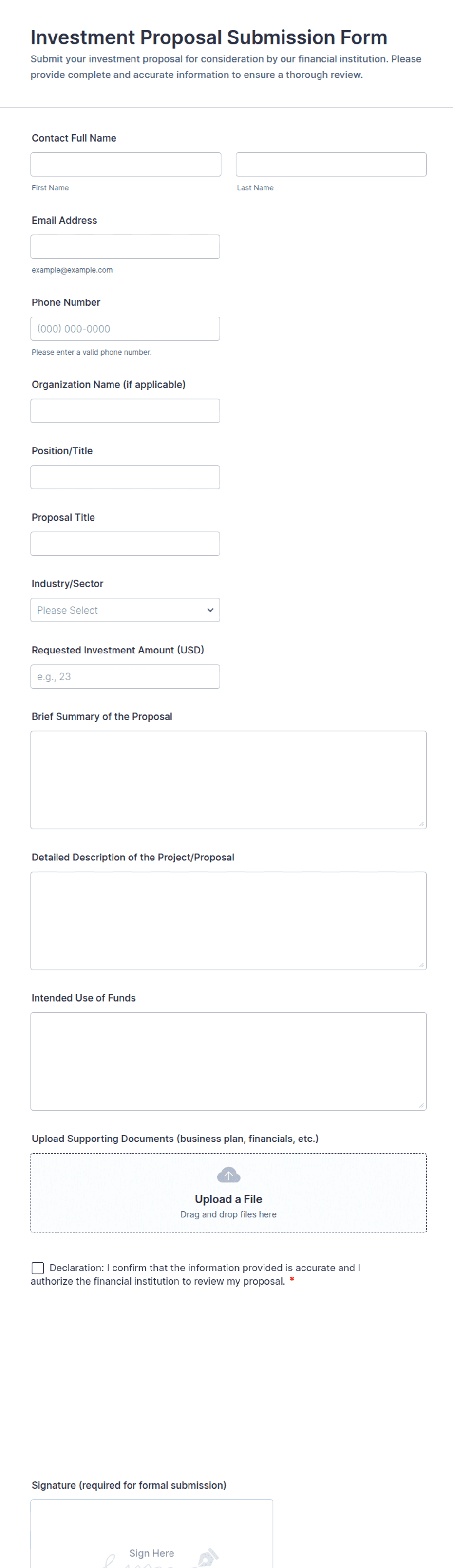 Investment Proposal Submission Form Template | Jotform